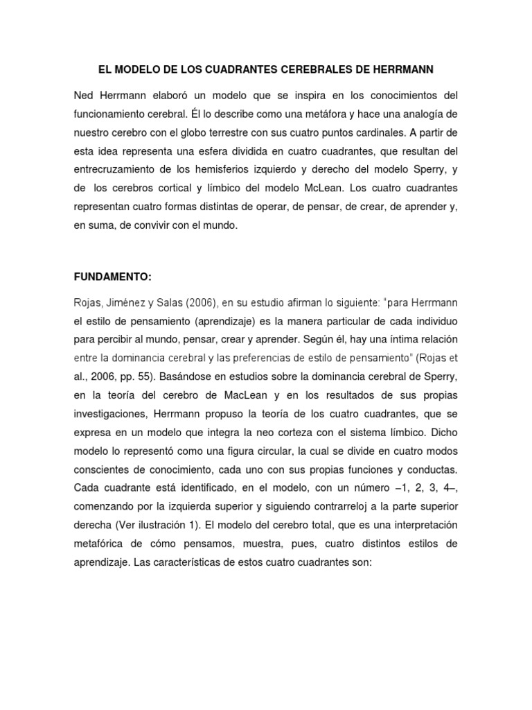 El Modelo de Los Cuadrantes Cerebrales de Herrmann | PDF | Cerebro ...