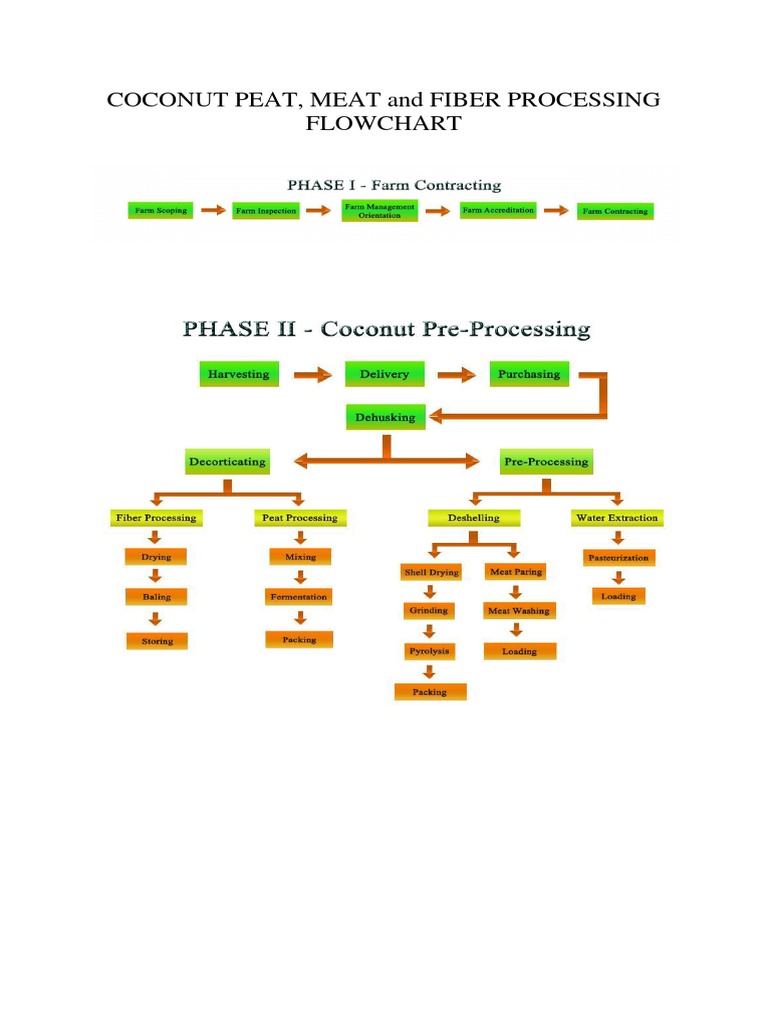 Coconut Peat, Meat and Fiber Processing Flowchart | PDF