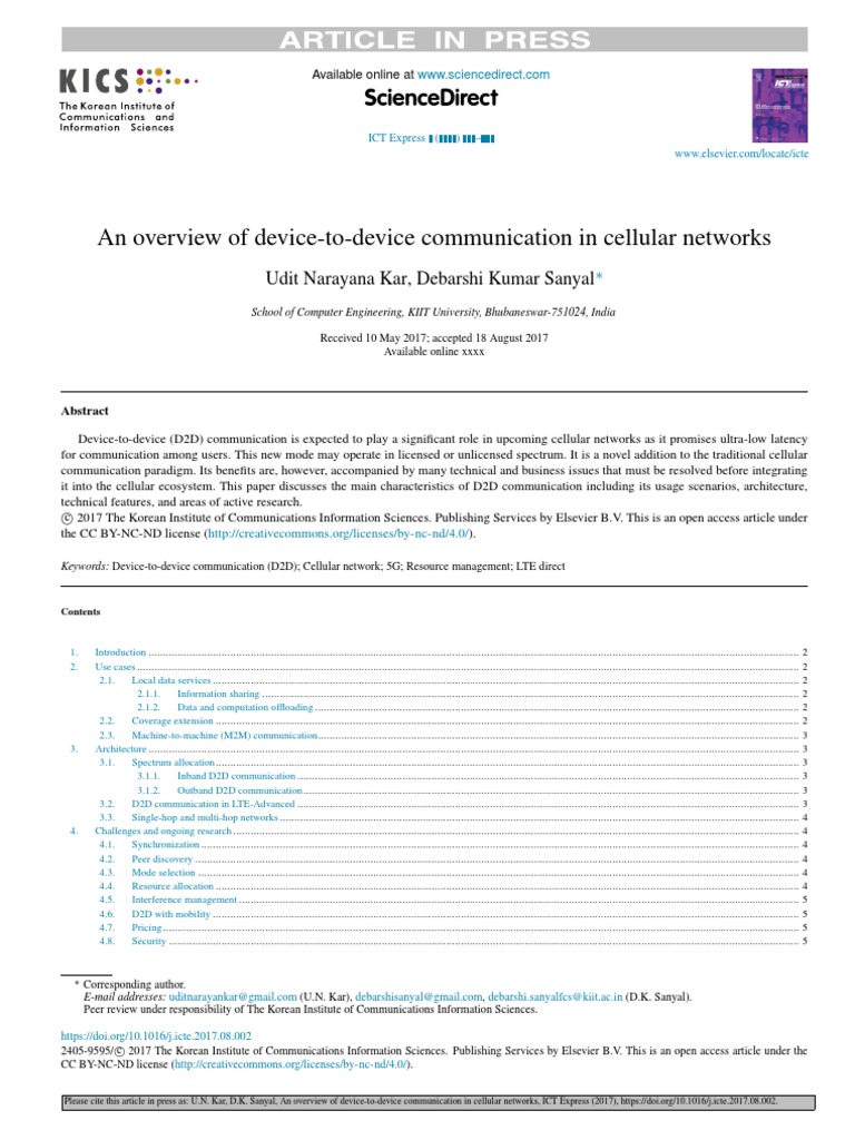 An Overview of Device-To-Device Communication in Cellular Networks ...
