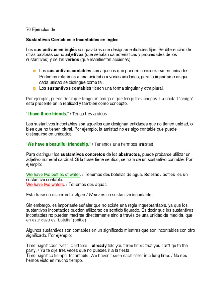 70 Ejemplos de Ingles | PDF | Sustantivo | Morfología Lingüística