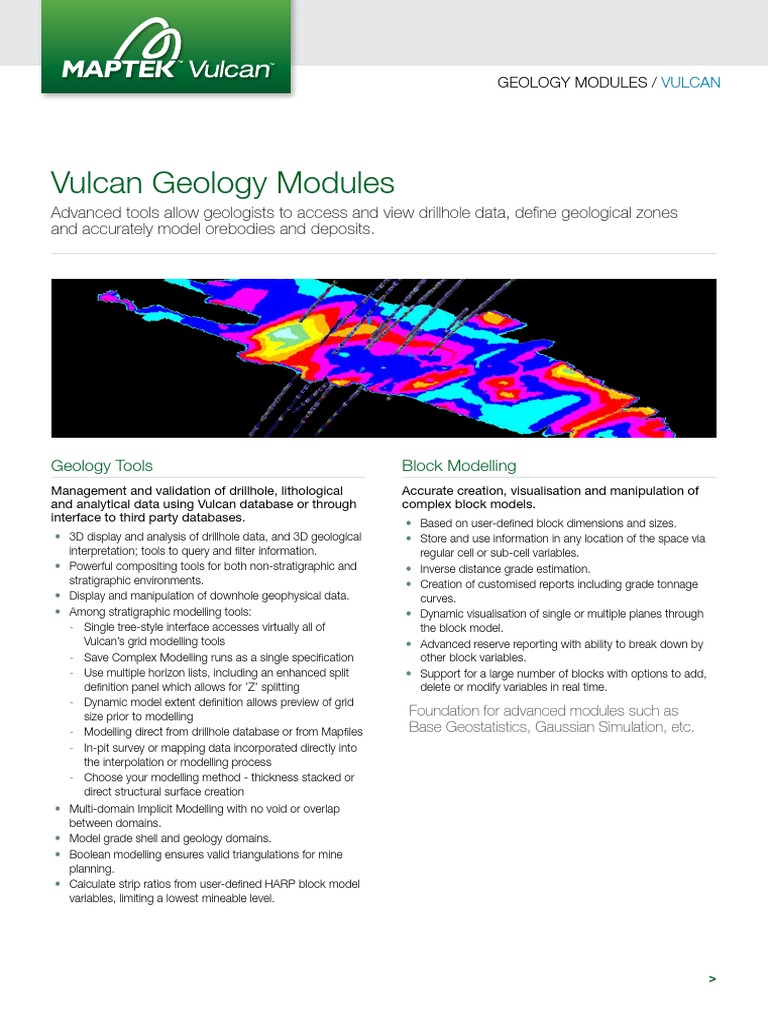 Maptek Vulcan Module Overview Geology | PDF | Geology | Databases