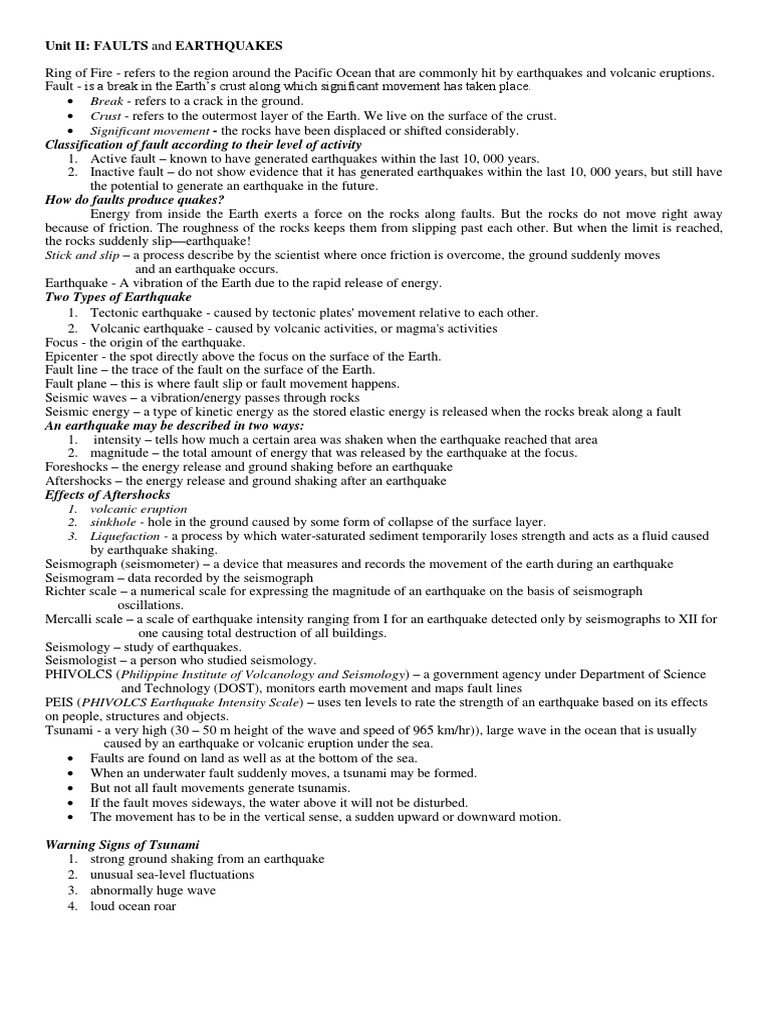 Faults & Earthqaukes Notes | PDF | Seismology | Earthquakes