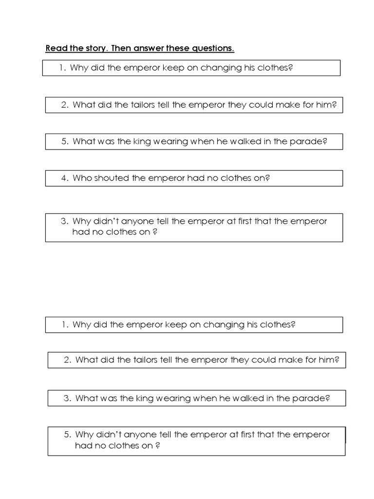 Emperor's New Clothes Story Questions | PDF | Clothing