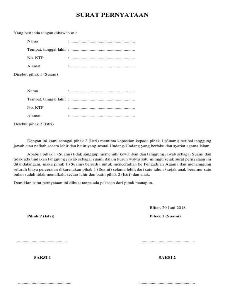 Surat Pernyataan Mbak Parti | PDF