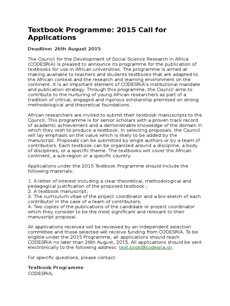 CODESRIA August 2015 Textbook Programme | PDF | Art