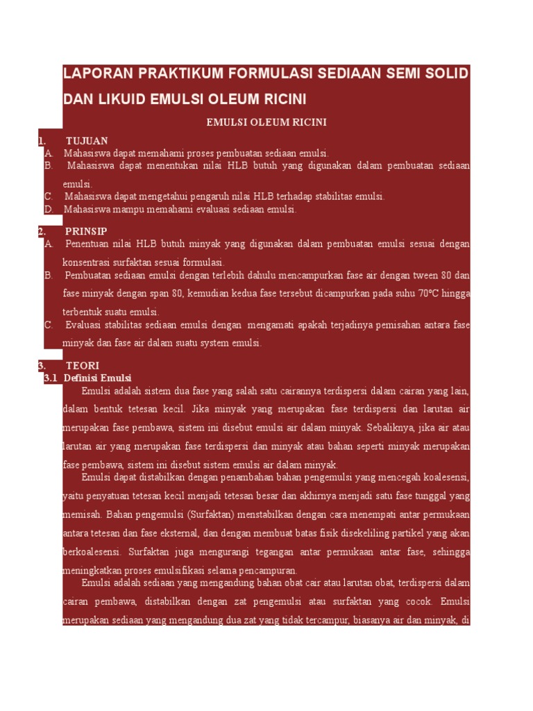 Emulsi Oleum Ricini: Proses & Stabilitas | PDF | Sains & Matematika