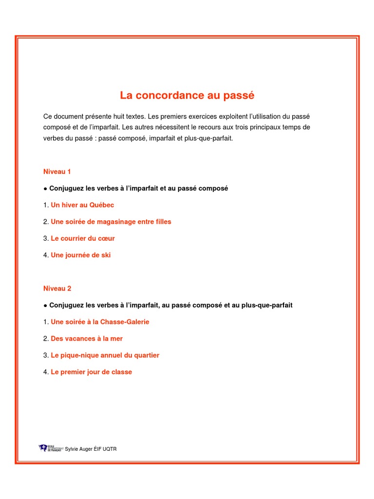 La Concordance Au Passe Exercices Et Corrige PDF | PDF