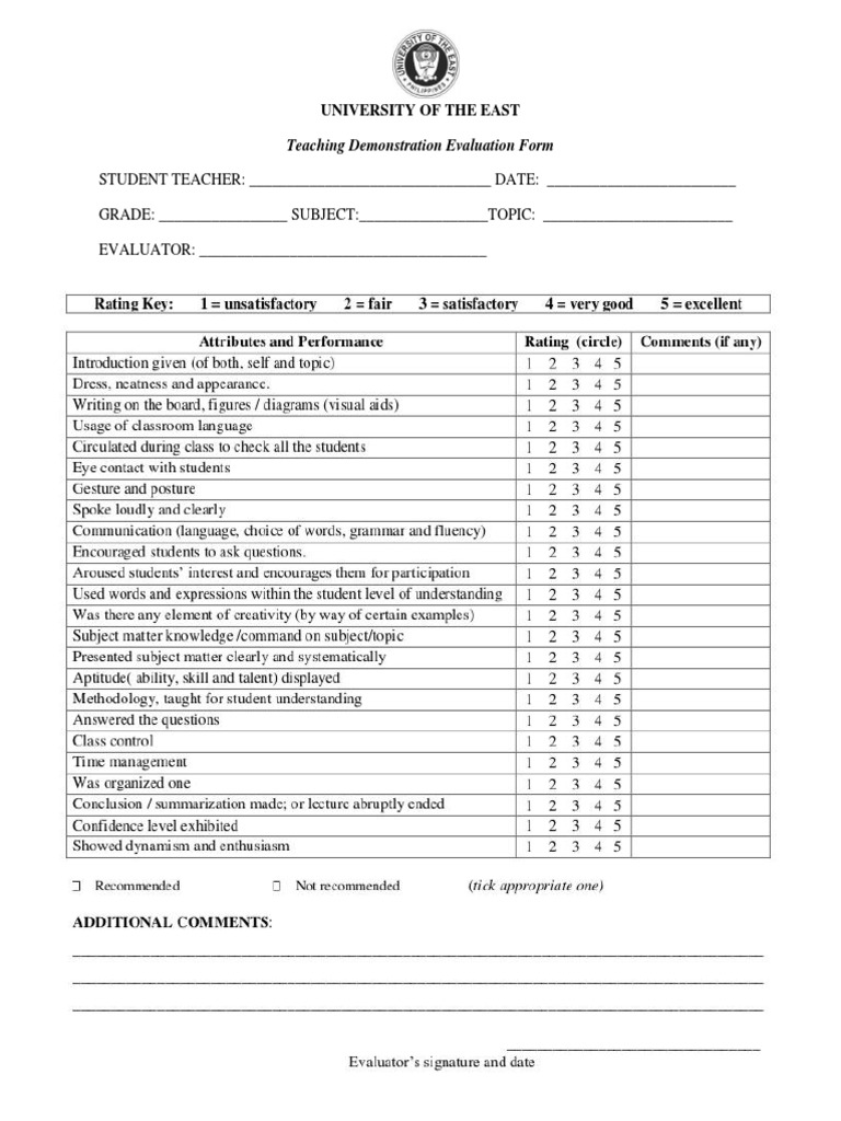 Teaching Demonstration Evaluation Form: University of The East | PDF