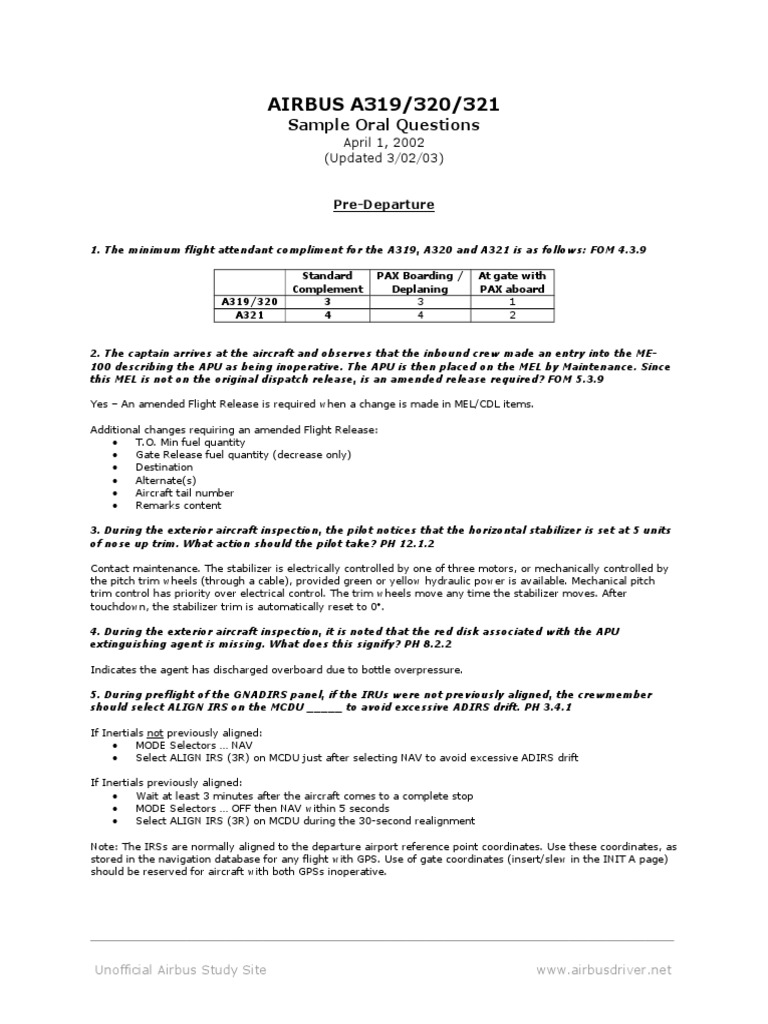 AIRBUS A319/320/321: Sample Oral Questions | PDF | Takeoff | Instrument Flight Rules
