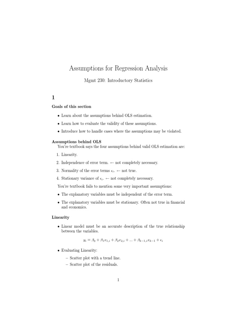 Assumptions For Regression Analysis: MGMT 230: Introductory Statistics | Download Free PDF ...