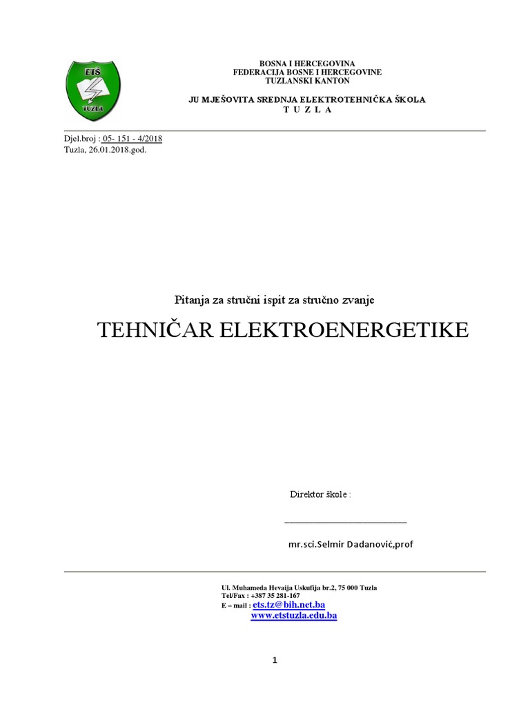 Pitanja Za Test Stručnog Zvanja_tehničar Elektroenergetike_2018 | PDF