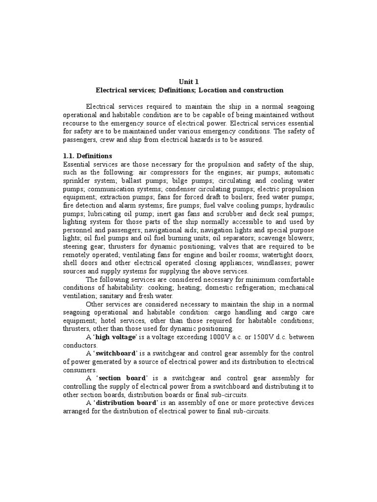 Electrical Services Requirements: Defining Essential Services, Quality ...