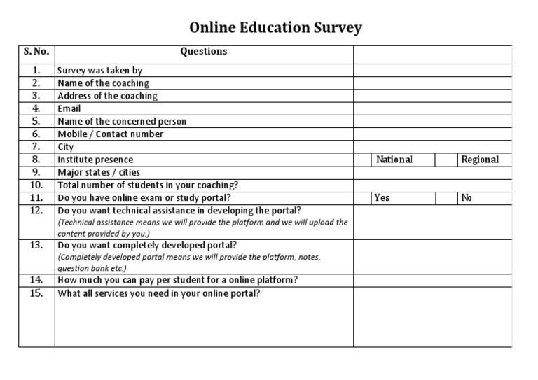 Online&Education&Survey&: S.&No.& Questions& | PDF