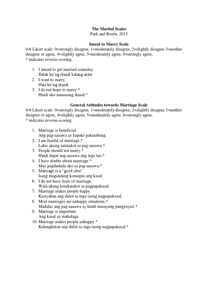 The Marital Scales (English, Filipino Ver.) (For Participants) | PDF