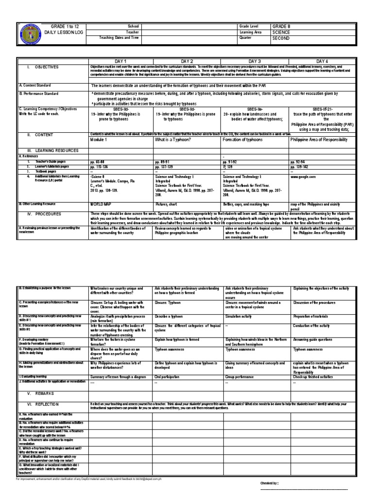 Typhoon Formation and Awareness Lesson Plan | PDF | Tropical Cyclones ...