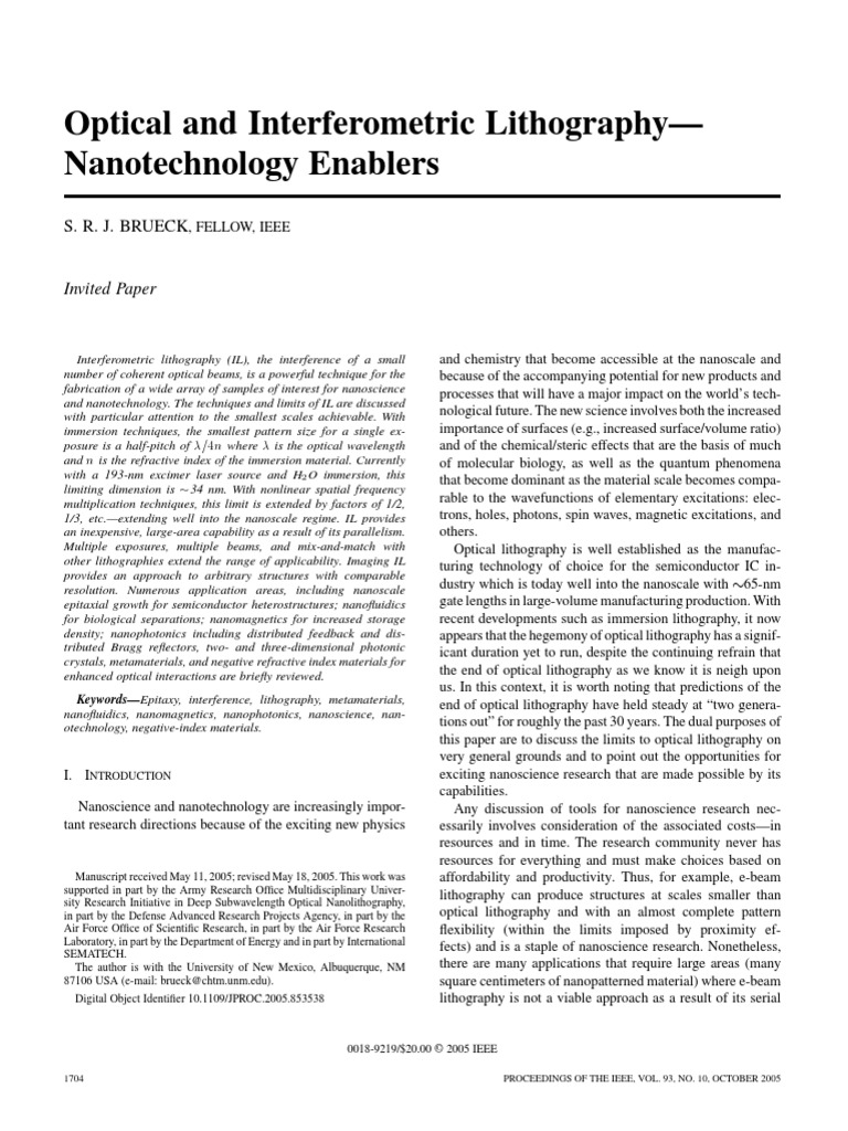 Interferometric Lithography | PDF | Photolithography | Interferometry