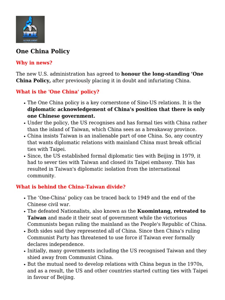 One China Policy | Download Free PDF | One China Policy | Taiwan