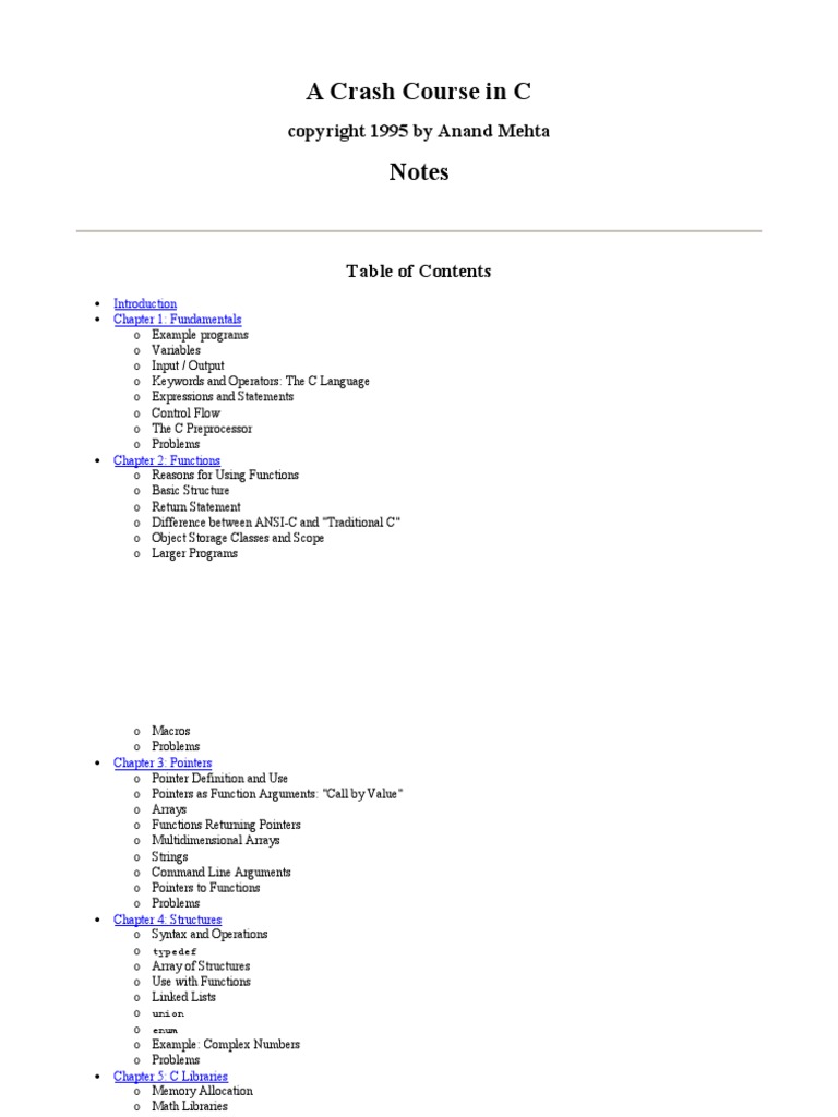 A Crash Course In C Notes Chapter 1 Fundamentals Pdf Parameter Computer Programming