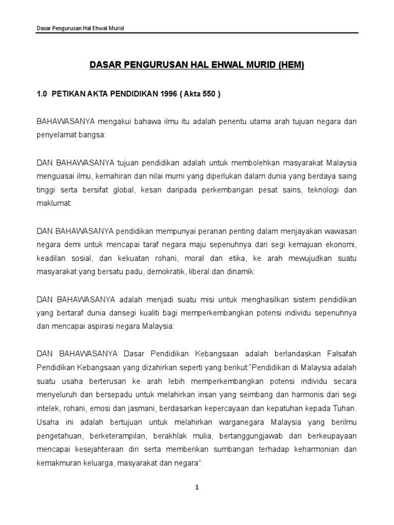 Draf Dasar Hem SK Garland | PDF