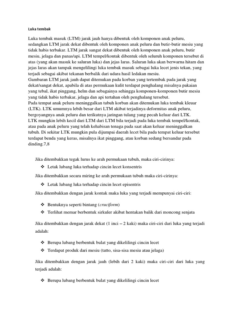 Ciri-Ciri Luka Tembak dan Jenisnya | PDF