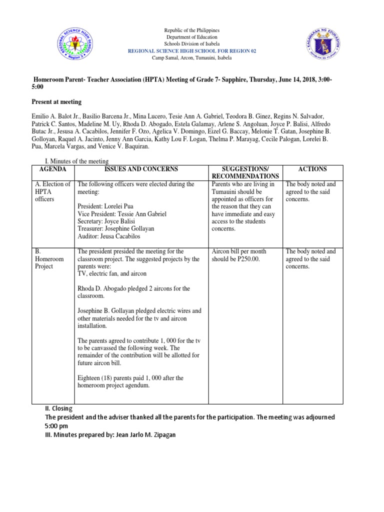 Minutes of The Meeting | PDF | Schools | Behavior Modification