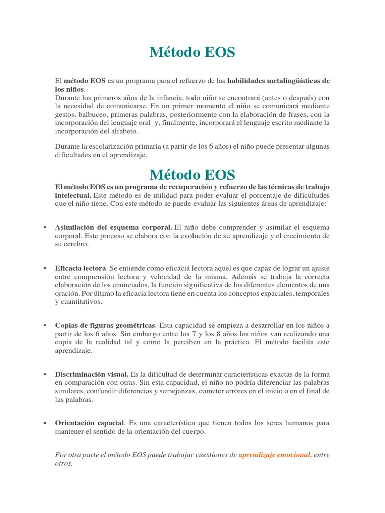 Método EOS | Comprensión lectora | Aprendizaje