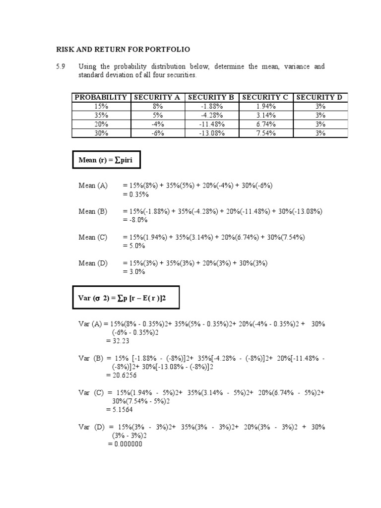 Risk and Return For Portfolio | PDF | Variance | Standard Deviation
