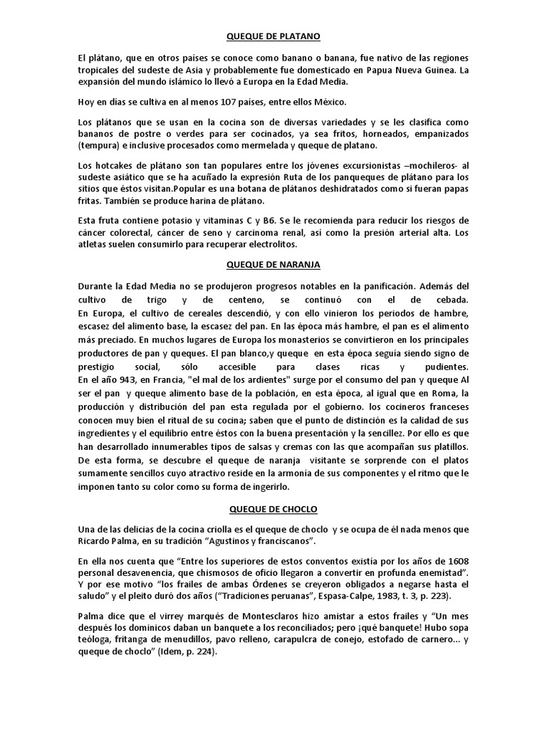 Queque de Platano | PDF | Panes | Maíz