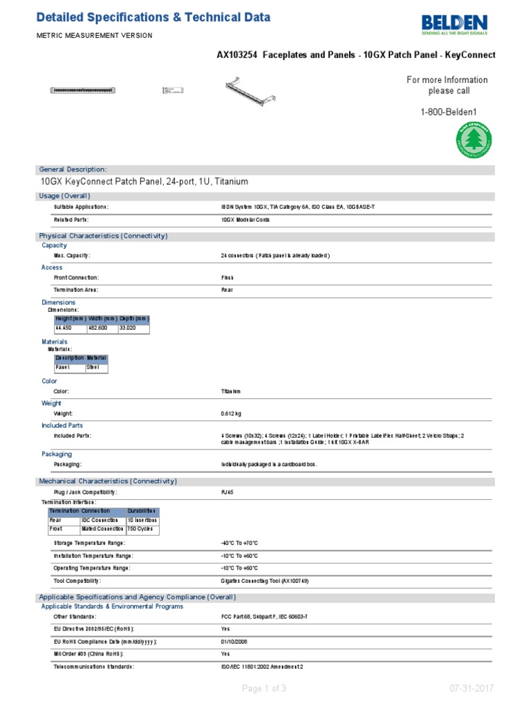 For More Information Please Call 1-800-Belden1: Ax103254 Faceplates and ...