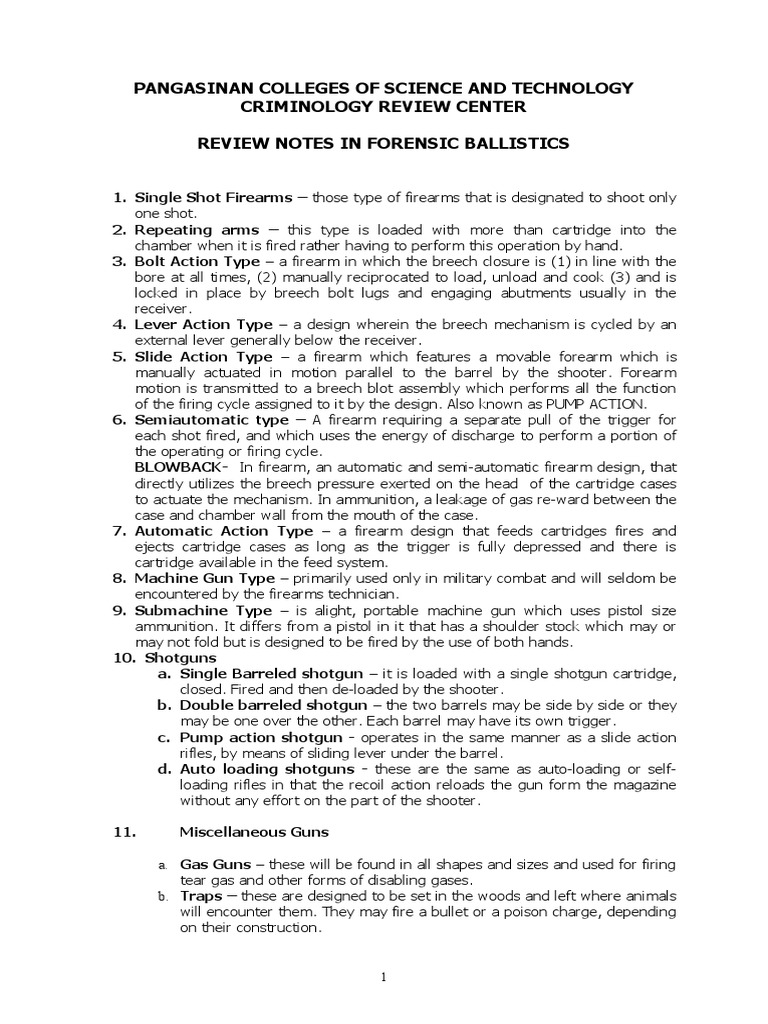 Reviewer in Forensic Ballistics | PDF | Cartridge (Firearms) | Firearms