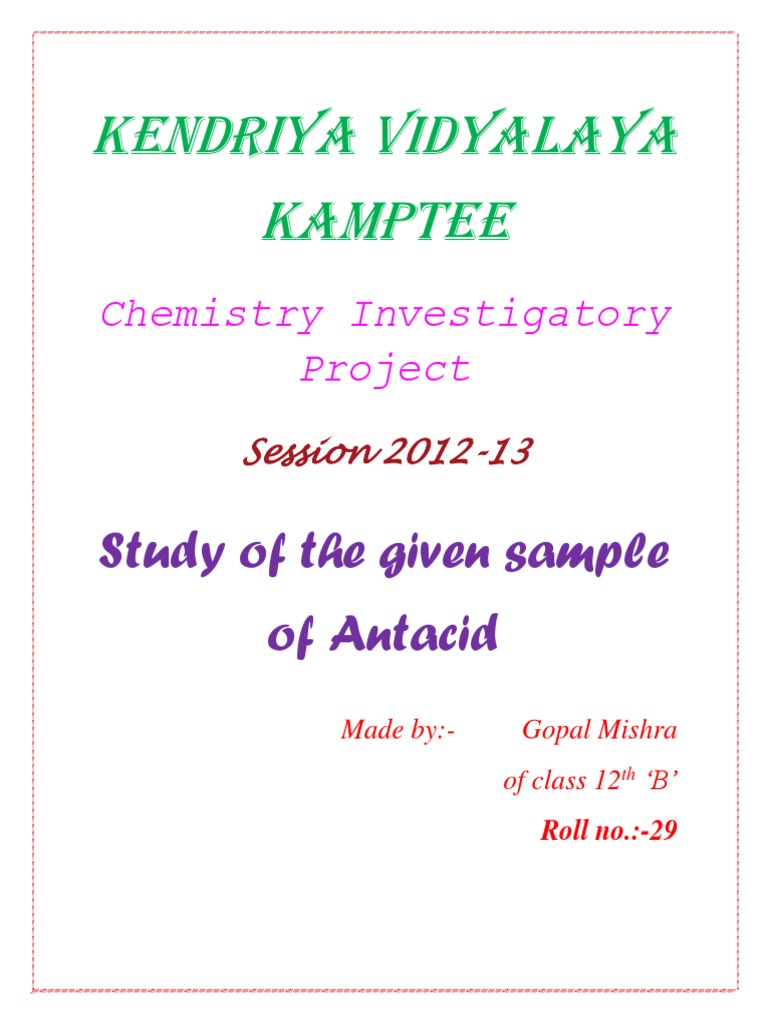 Chemistry Investigatory Project On Antacids | PDF | Heartburn | Stomach