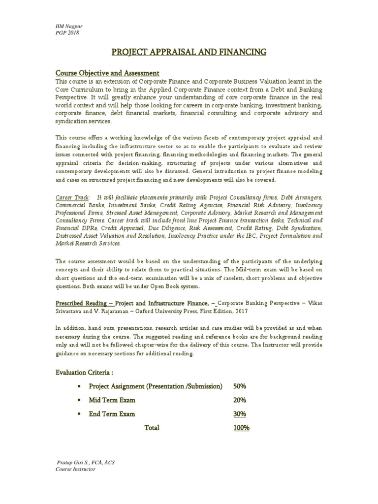 Project Appraisal and Financing IIM Nagpur - Full Course Outline | PDF ...