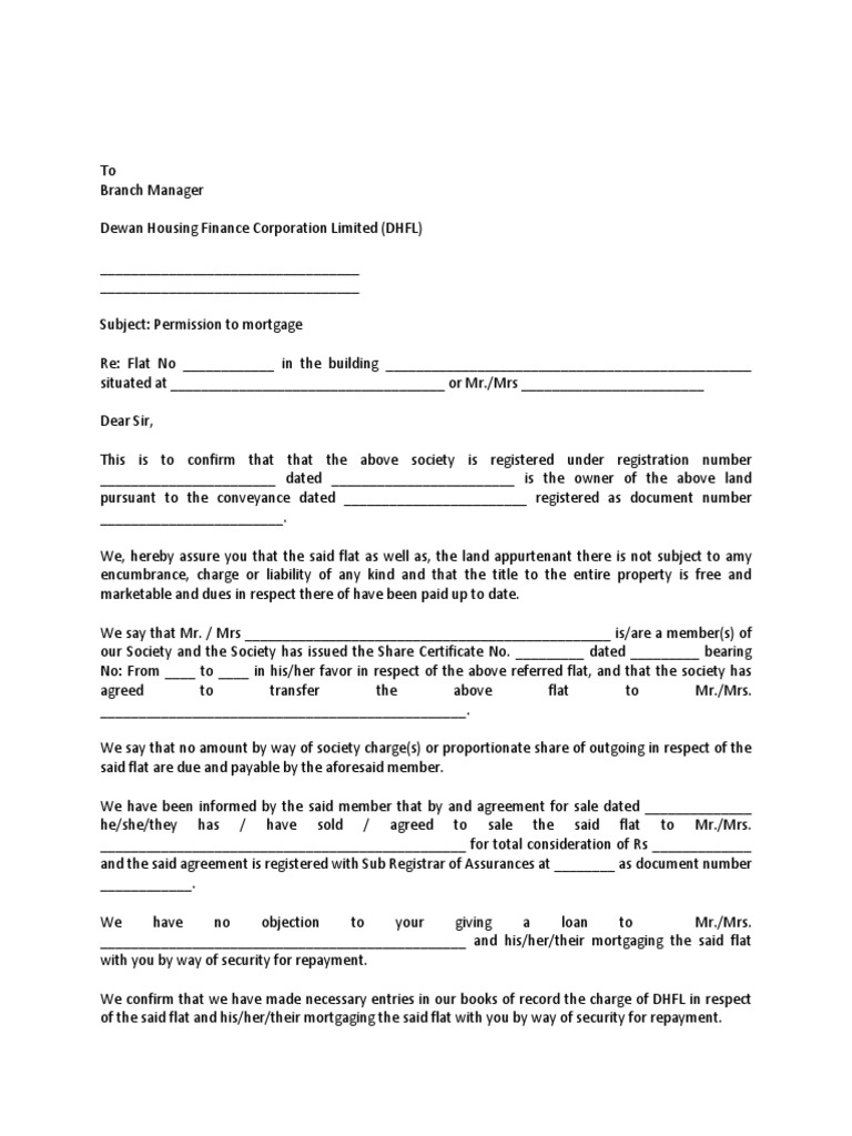 Society Mortgage NOC Format | PDF | Mortgage Loan | Loans