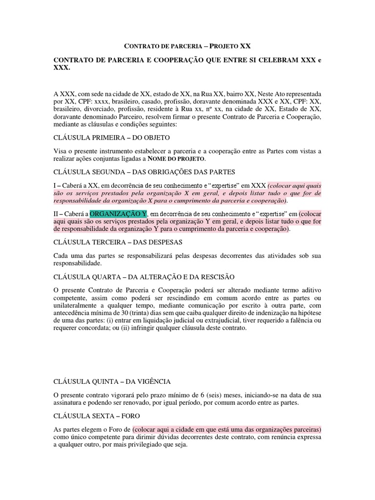 Modelo De Contrato De Parceria Comercial