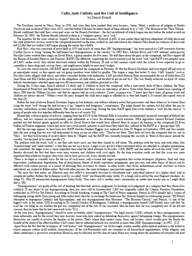 Cults, Anti-Cultists, and The Cult of Intelligence | PDF | Bureau Of ...