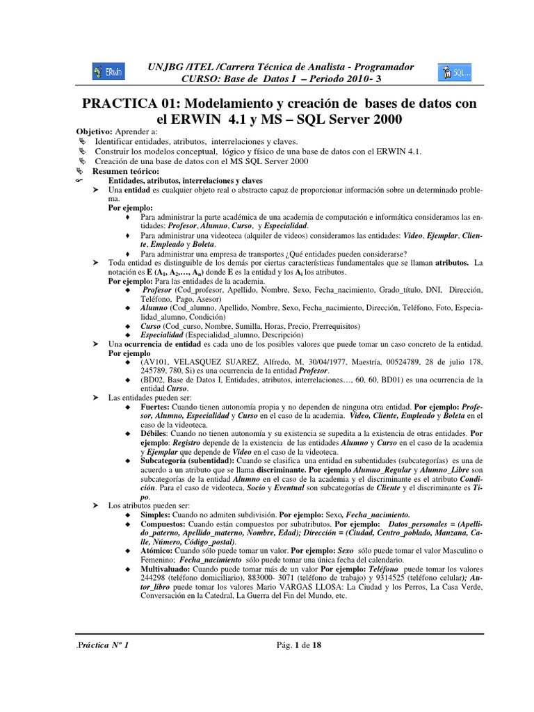 Lab1 BD1 2010 3 PDF | PDF | Base de datos relacional | Bases de datos