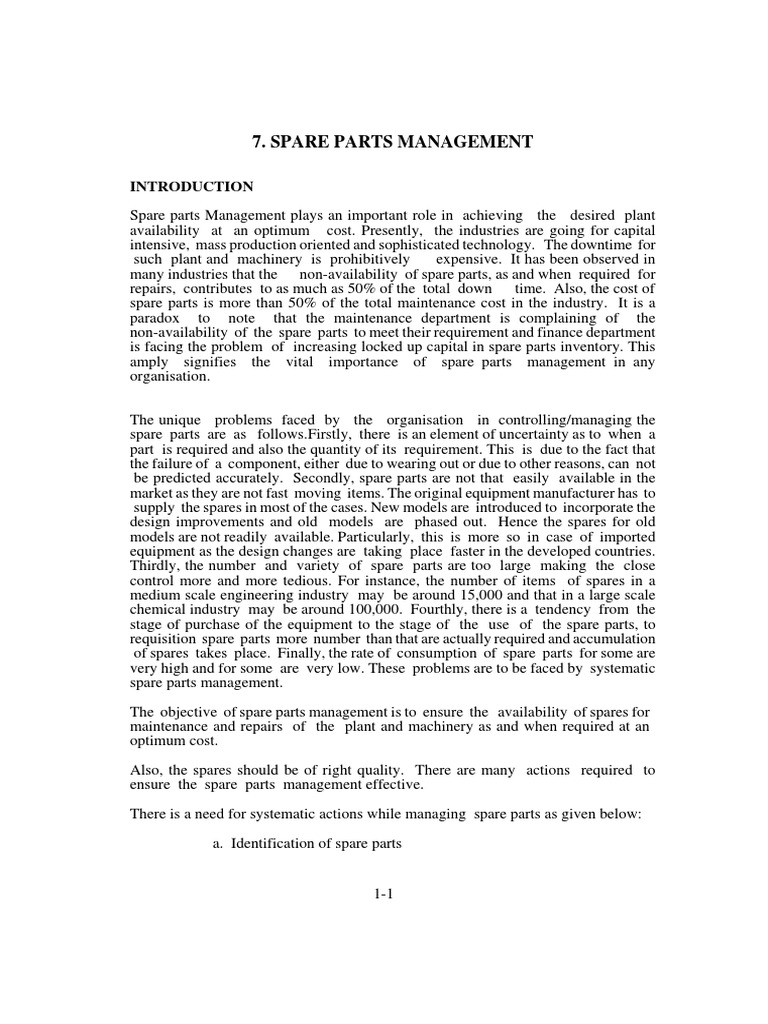G. Spare Parts Management | PDF | Inventory | Business