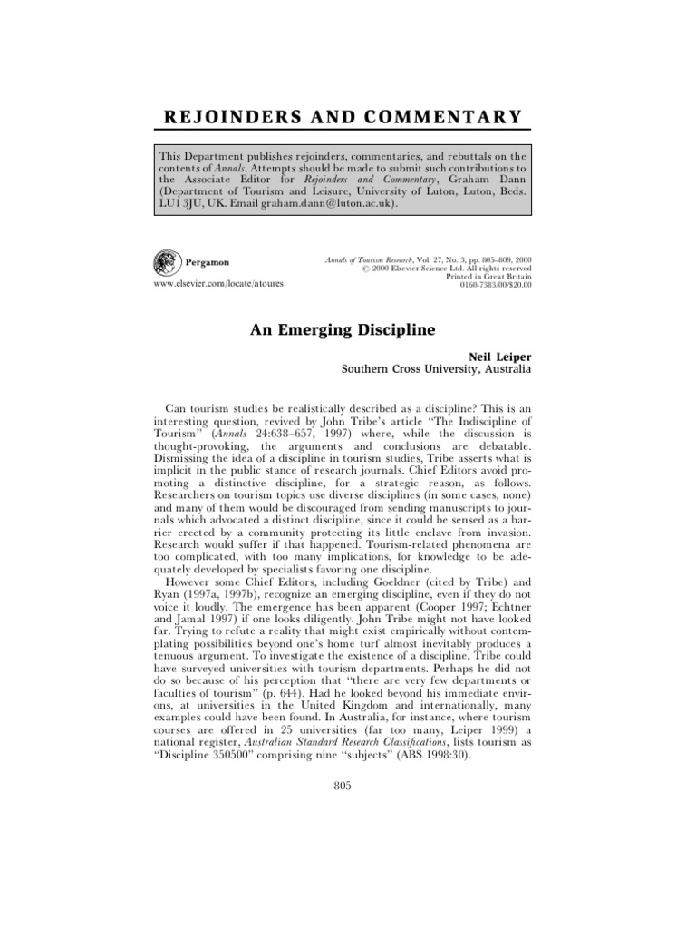 An Emerging Discipline - Neil Leiper | PDF | Tourism | Prediction