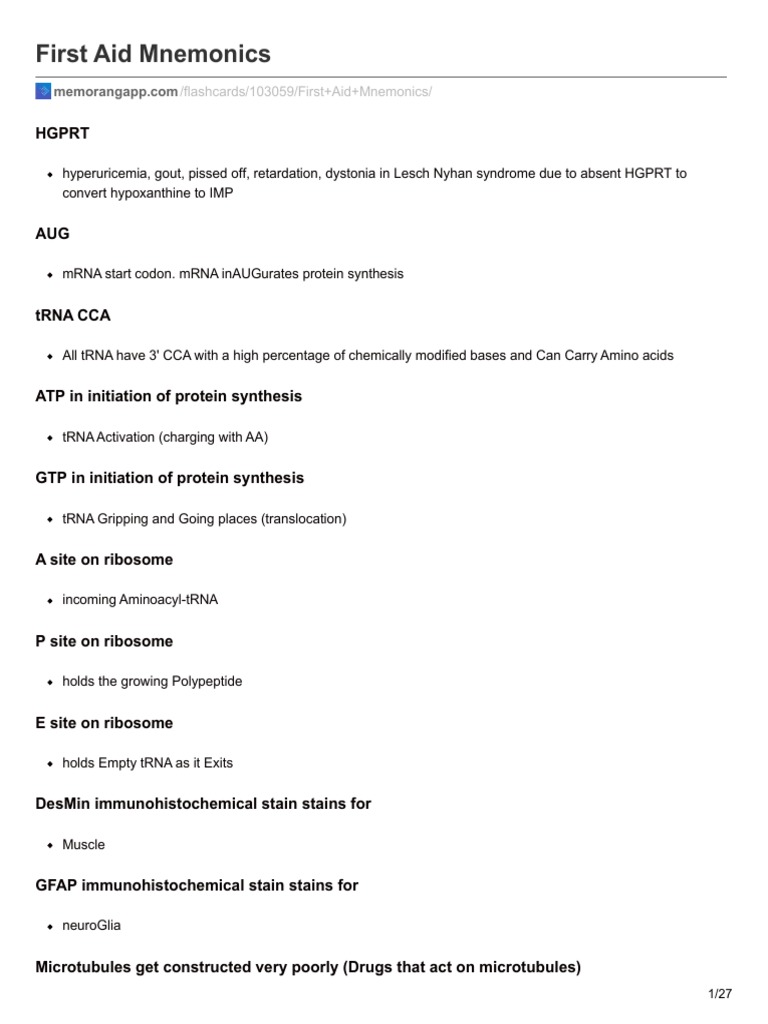 First Aid Mnemonics | PDF | Benzodiazepine | Hypothalamus