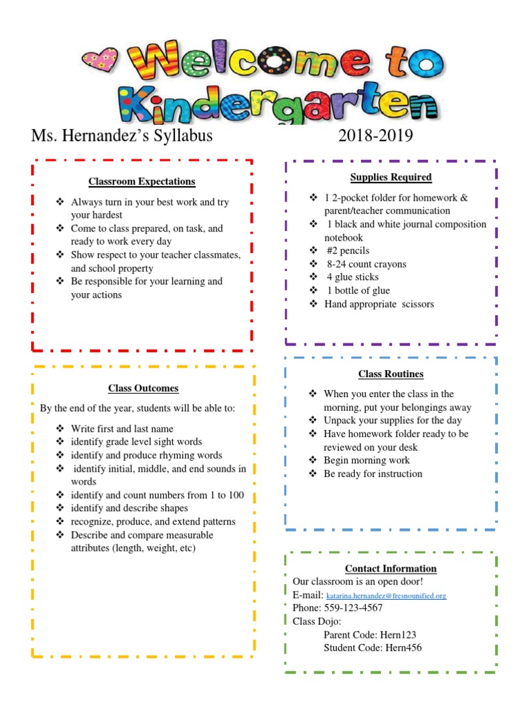 Ms. Hernandez's Classroom Syllabus 2018-19 | PDF