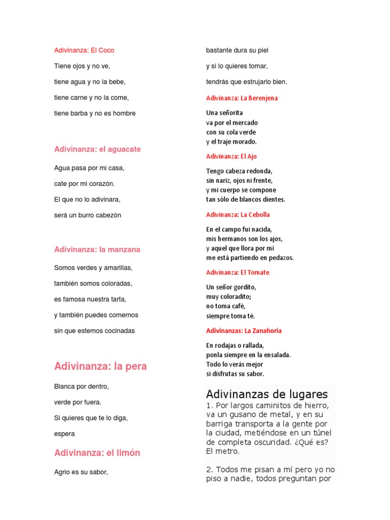 Adivinanza | PDF | Cocina | Ocio