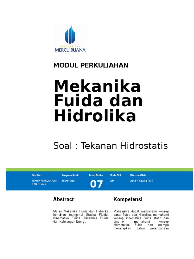 Modul Mekanika Fluida Dan Hidrolika (TM7) | PDF