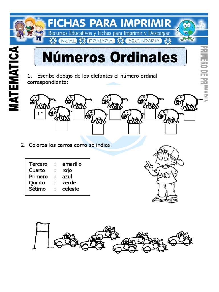 Ficha de Numeros Ordinales para Primero de Primaria | PDF | Enseñanza de matemática