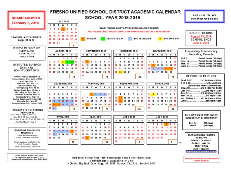 Fresno Unified Academic Calendar 2018-19 | PDF
