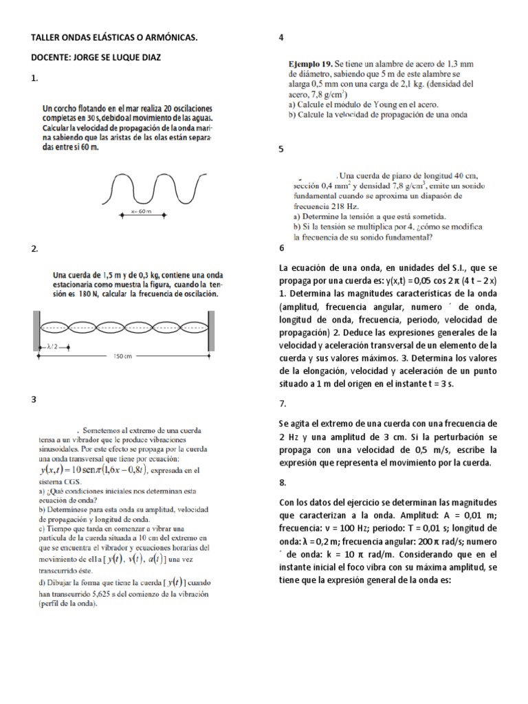 Taller Ondas Elásticas o Armónicas | PDF | Olas | Frecuencia