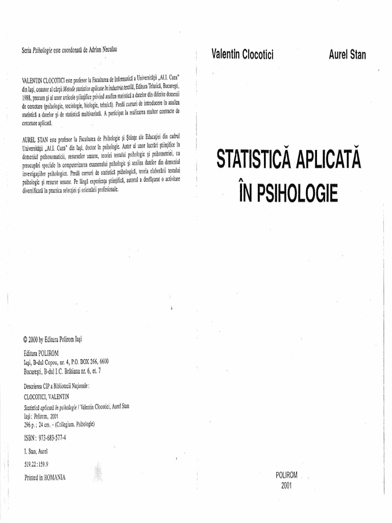 Statistica Aplicata in Psihologie - Aurel Stan Si Valeriu Clocotici | PDF