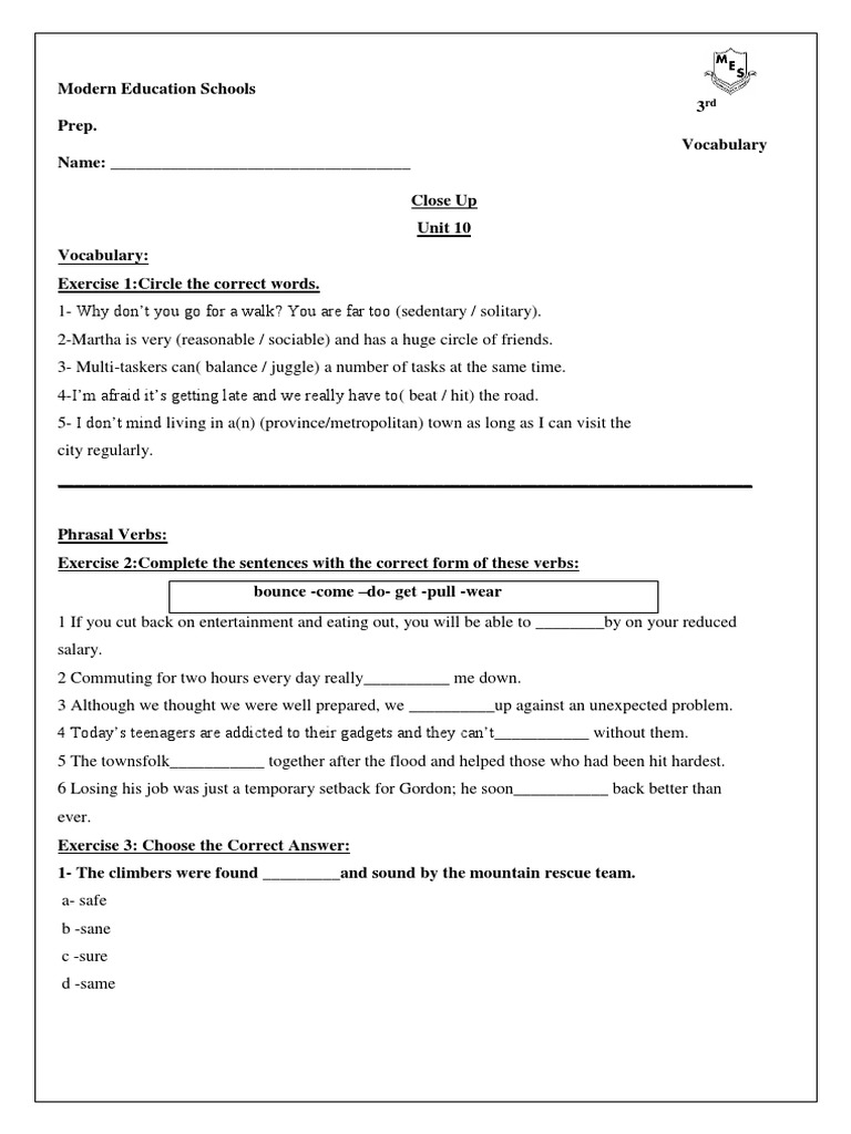Vocabulary Practice Sheet - Unit 1-Close Up C1 | PDF | Grammar ...