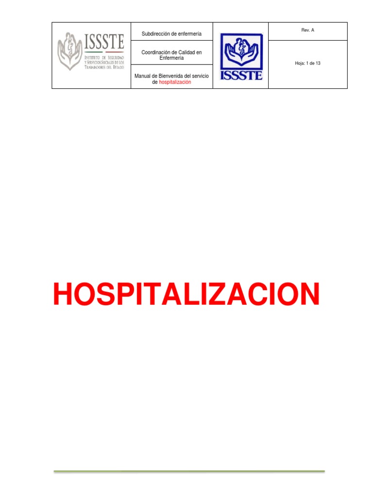 Manual Bienvenida Hospitalización | PDF | Hospital | Enfermería