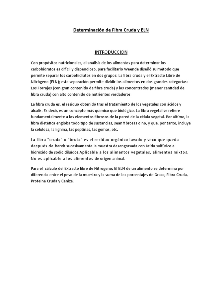 Determinación de Fibra Cruda y ELN | PDF | Fibra dietética | Dieta y ...