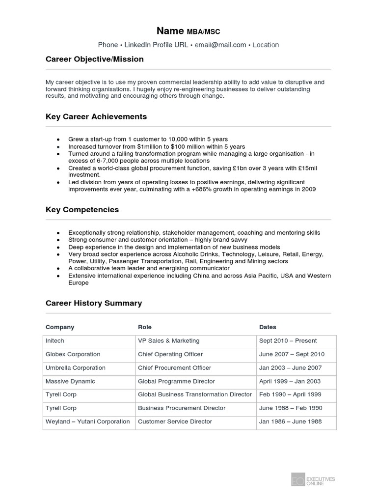 EO Senior Exec CV Template | PDF | Sales | Marketing